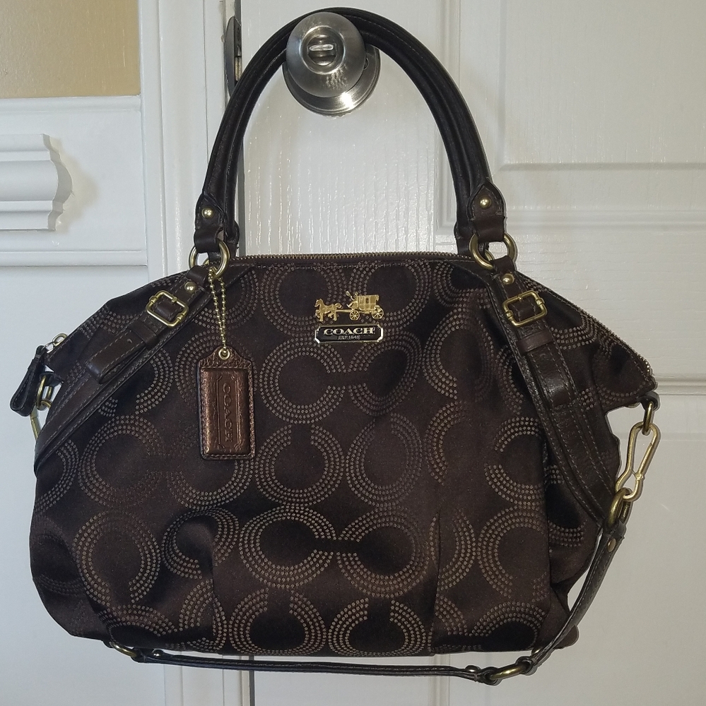 Authentic Coach Madison Op Art Sateen Satchel Bag - Gem